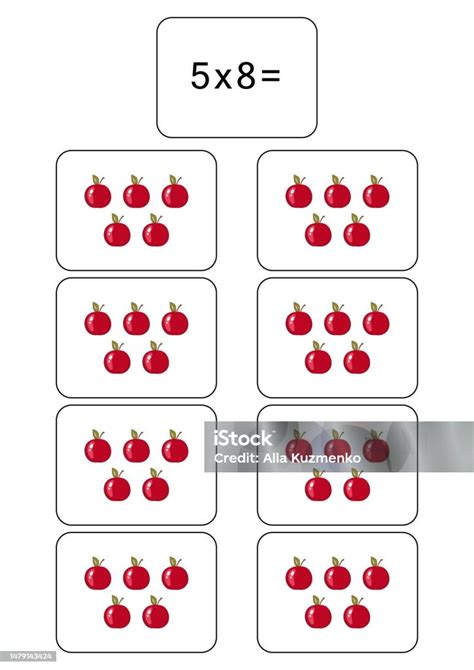 곱셈표 5 예를 들어 그림이있는 수학 카드 곱셈 광장 벡터 그림입니다 인쇄물 배너 어린이 학생을위한 테이블 학교 교육 논리적 과제 곱셈에 대한 스톡 벡터 아트 및 기타