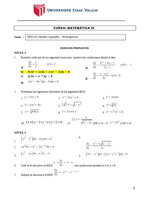 S13 Edo Variable Separable Y Homogeneas Descargar Gratis Pdf