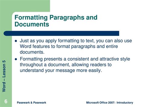 PPT Word Lesson Formatting Paragraphs And Documents PowerPoint Presentation ID