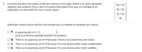 Solved Let W Be The Set Of All Vectors Of The Form Shown On Chegg