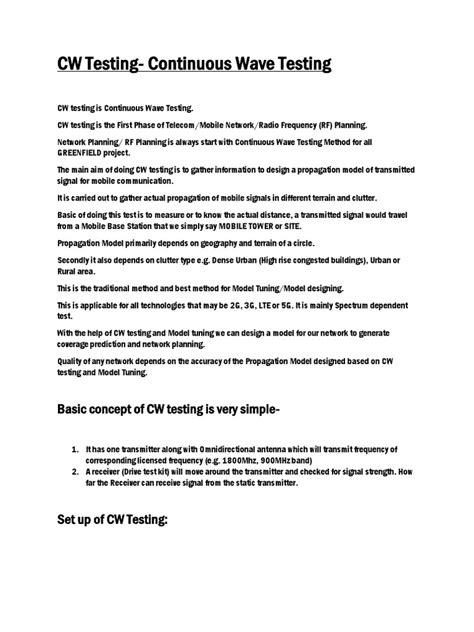Continuous Wave Testing Practical Method Pdf Transmitter Radio Propagation
