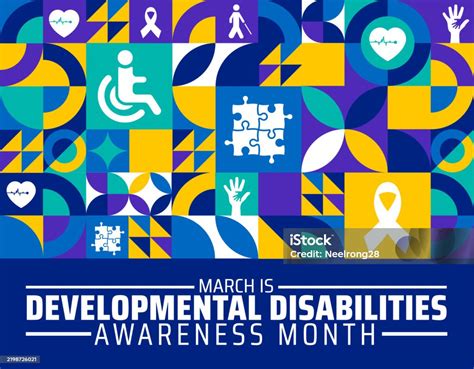 발달 장애 인식의 달 기하학적 모양 패턴 배경 배너 또는 포스터 디자인 템플릿 매년 3 월에 관찰됩니다 휴일 컨셉 모든 템플릿 카드 포스터에 사용할 수 있습니다 장애에 대한