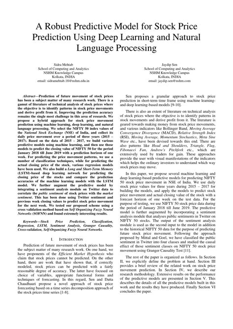 Pdf A Robust Predictive Model For Stock Price Prediction Using Deep