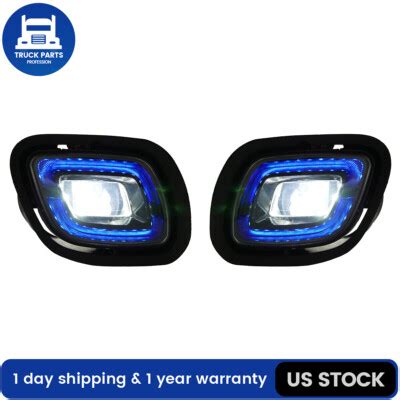 Pair Led Fog Lights Wblue Color For 2008 2017 Freightliner Cascadia Lh