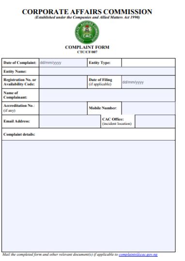 Corporate Affairs Commission On Twitter Mail The Completed Form And Other Relevant Document S