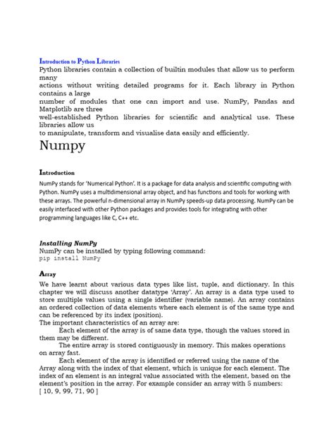 Introduction To Python Libraries Download Free Pdf Database Index Matrix Mathematics