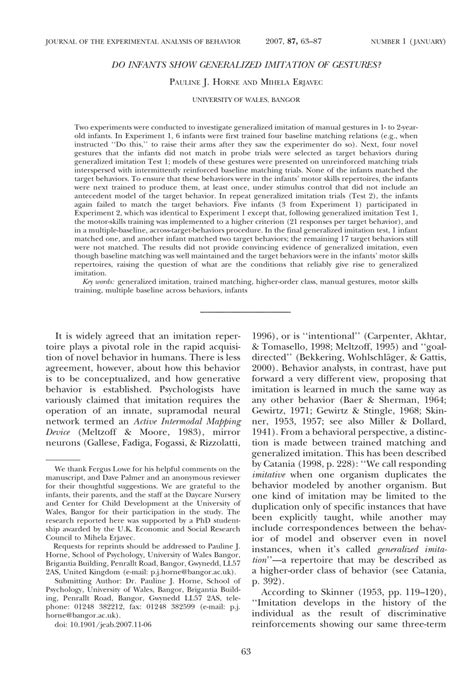 Pdf Do Infants Show Generalized Imitation Of Gestures