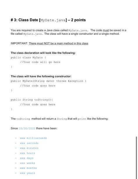 Solved 3 Class Date Mydatejava 2 Points You Are