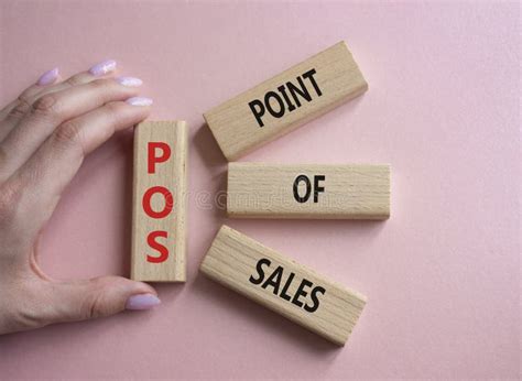 Pos Point Of Sales Symbol Wooden Cubes With Words Pos Businessman Hand Beautiful Pink