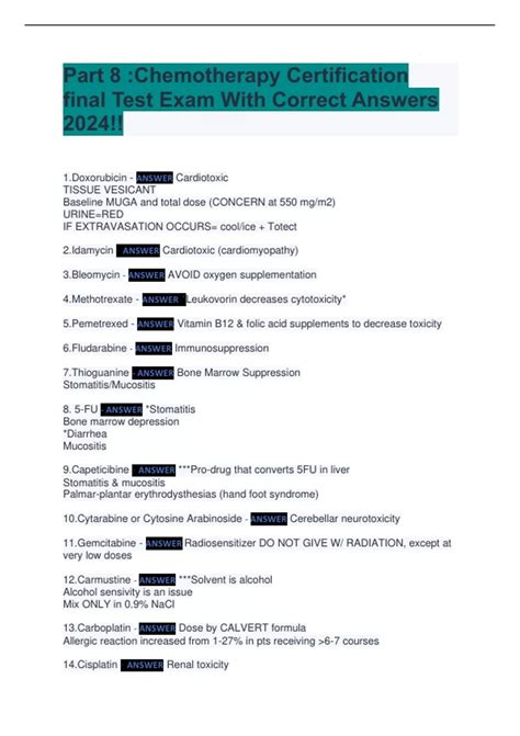 Part 8 Chemotherapy Certification Final Test Exam With Correct Answers 2024 Ons Oncc