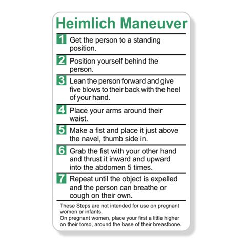 Heimlich Maneuver Steps Wallet Reference Card Name Tag Wizard