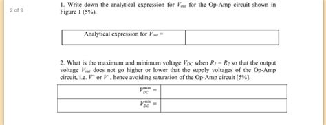 Solved 1 Write Down The Analytical Expression For Vout For