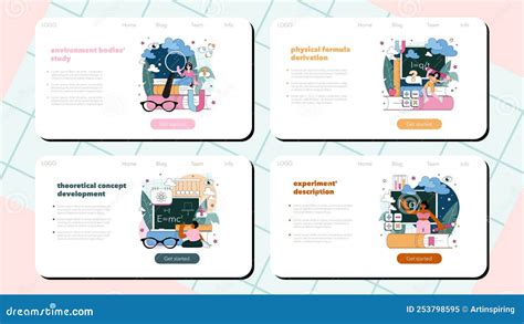 Theoretical Physicist Web Banner Or Landing Page Set Physicist Explore Cartoon Vector