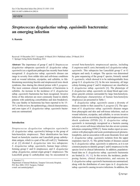 Pdf Streptococcus Dysgalactiae Subsp Equisimilis Bacteremia An Emerging Infection