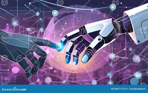 science ai machine learning hands of robot and human touching on big data network connection