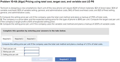 Solved Problem 10 4a Algo Pricing Using Total Cost Target