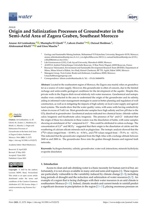 Pdf Origin And Salinization Processes Of Groundwater In The Semi Arid Area Of Zagora Graben