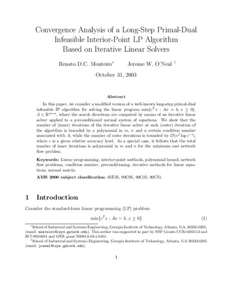 pdf convergence analysis of a long step primal dual infeasible