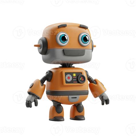 Cute Orange Robot Standing With Friendly Expression On White Background