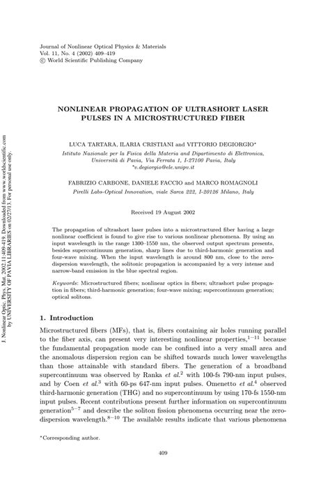 Pdf Nonlinear Propagation Of Ultrashort Laser Pulses In A
