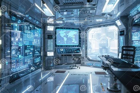 Futuristic Command Center Filled With Advanced Technology And Digital Displays Stock Image