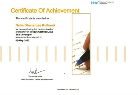 Neha Kulkarni On Linkedin Infosys Certificateofachievement