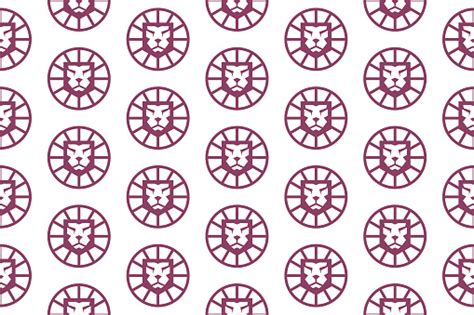 장엄한 라이온 킹 헤드 매끄러운 패턴 디자인 벡터 패턴 템플릿입니다 프리미엄 사자 머리 휘장과 고급 서예 문장의 현대적인 배지의