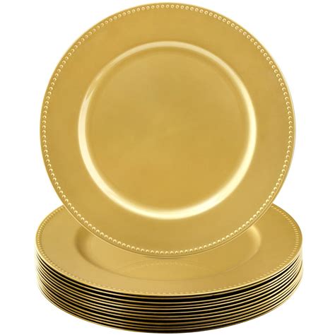 12 Pack Plastic Gold Charger Plates 13 Round Beaded Charger Plates Decorative