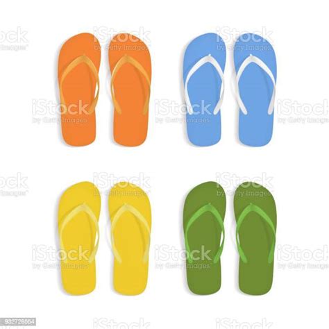 현실적인 3d 화려한 플립 퍼 비치 슬리퍼 샌들 설정합니다 벡터 입체 이미지에 대한 스톡 벡터 아트 및 기타 이미지 입체 이미지 컷아웃 해변 Istock