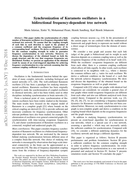 Pdf Synchronization Of Kuramoto Oscillators In A Bidirectional Frequency Dependent Tree Network