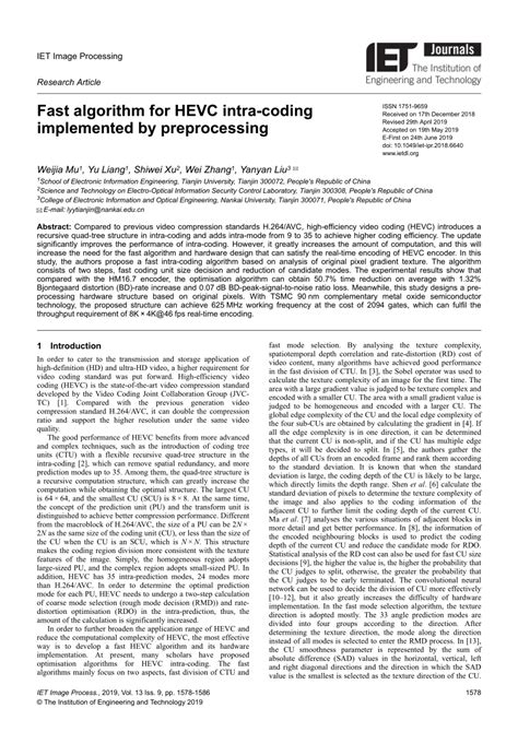 Pdf Fast Algorithm For Hevc Intra Coding Implemented By Preprocessing
