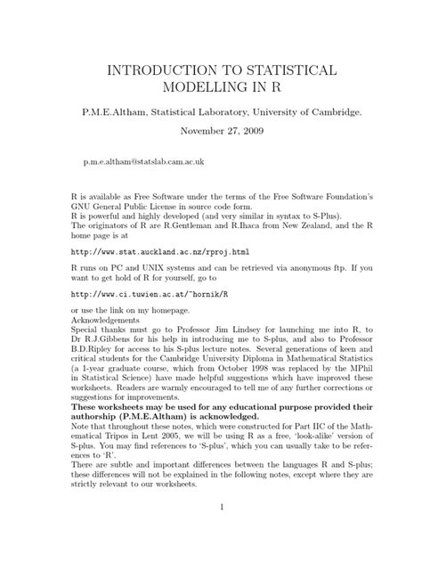 Introduction To Statistical Modelling In R Pdf Akaike Information