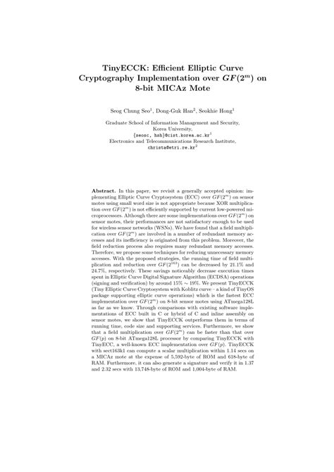 Pdf Tinyecck Efficient Elliptic Curve Cryptography Implementation