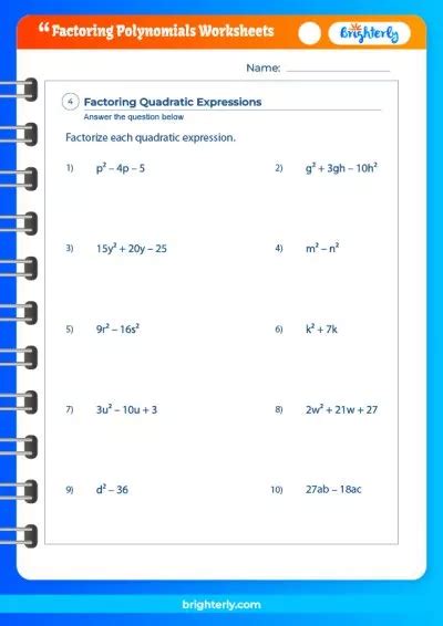 Free Printable Factoring Polynomials Worksheets [pdfs] Worksheets Library