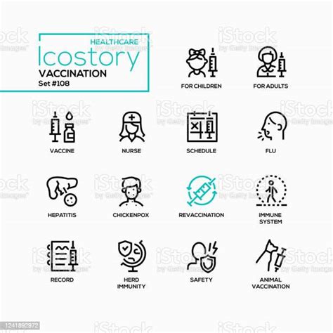 예방 접종 벡터 라인 디자인 스타일 아이콘 세트 수두에 대한 스톡 벡터 아트 및 기타 이미지 수두 아이콘 차트 Istock