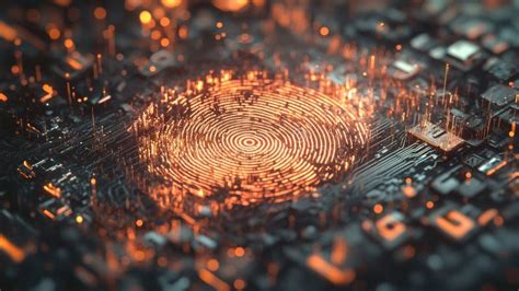 Glowing Fingerprint On A Circuit Board Highlighting Biometric Security And Data Encryption In
