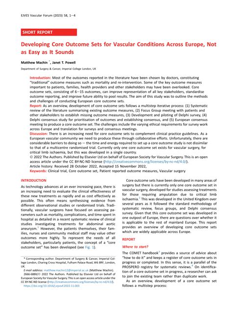 Pdf Developing Core Outcome Sets For Vascular Conditions Across