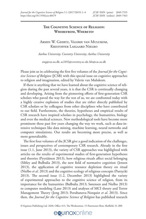 Pdf The Cognitive Science Of Religion Wherefrom Whereto