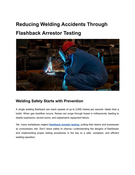 Ppt Reducing Welding Accidents Through Flashback Arrestor Testing Powerpoint Presentation Id
