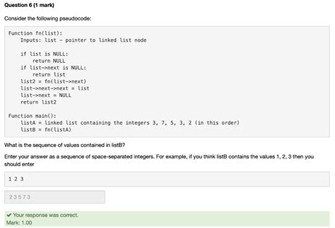 Solved Question 6 1 Mark Consider The Following