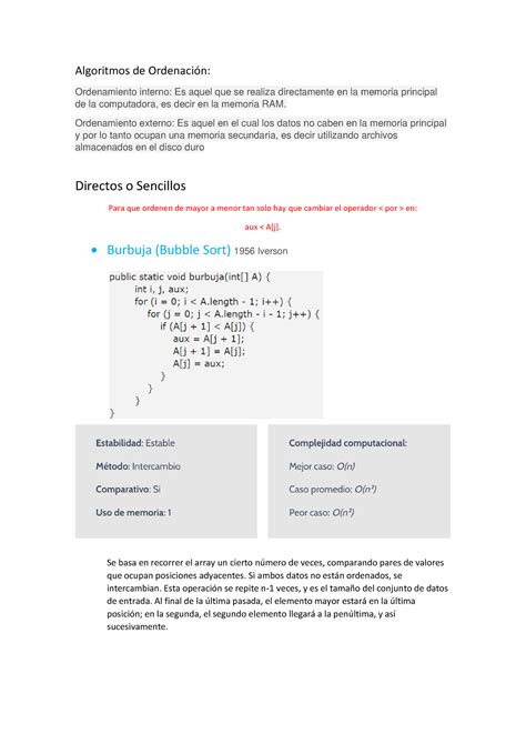 Algoritmos De Ordenación Algoritmos De OrdenaciÛn Ordenamiento Interno Es Aquel Que Se