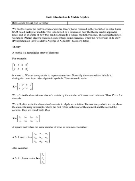 D010 Basic Introduction To Matrix Algebra V2 Pdf Matrix