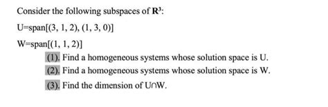 solved consider the following subspaces of r3 u span[ 3 1