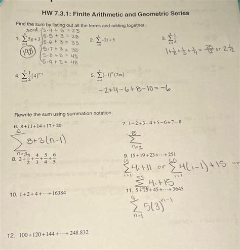 Solved Hw 731 Finite Arithmetic And Geometric Series Find