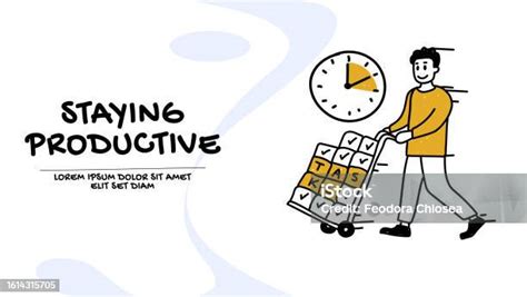 생산적인 워크플로 및 작업 관리 개념입니다 생산성을 유지하는 남자의 벡터 개념에 대한 스톡 벡터 아트 및 기타 이미지 개념