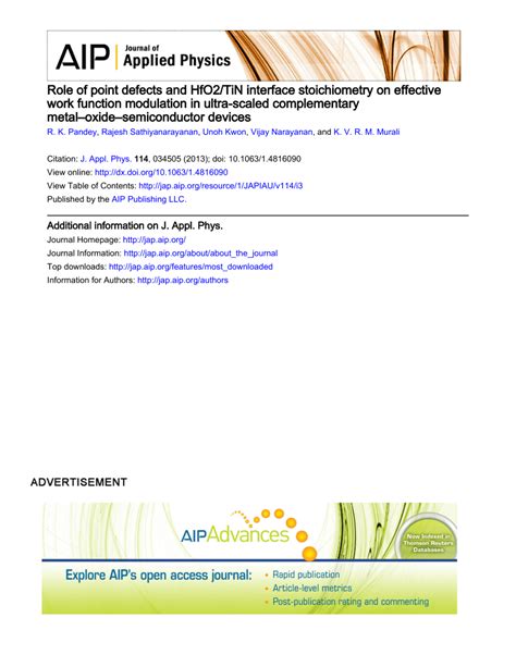Pdf Role Of Point Defects And Hfo2tin Interface Stoichiometry On