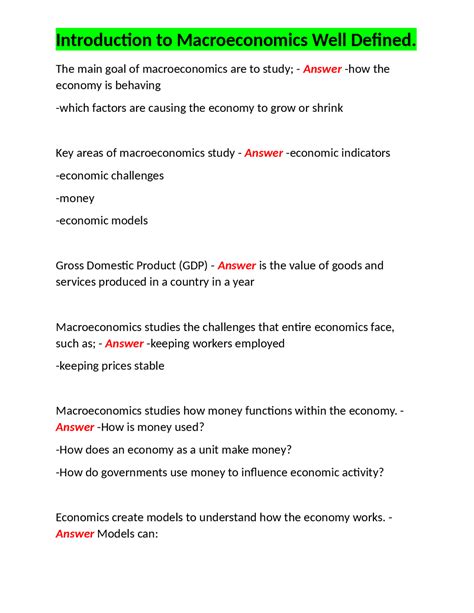 Introduction To Macroeconomics Well Defined Exams Nursing Docsity