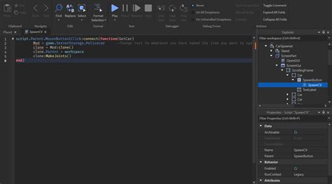 Help Needed With Car Spawner Scripting Support Developer Forum Roblox