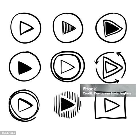 낙서 놀이 아이콘 버튼 일러스트 컬렉션 핸드 그린 만화 스타일 벡터 영화에 대한 스톡 벡터 아트 및 기타 이미지 영화 낙서