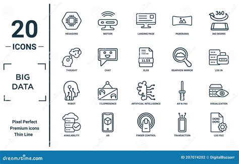 Bigdata Linear Icon Set Includes Thin Line Hexagons Thought Robot